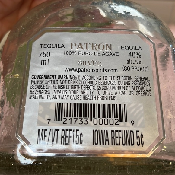 Dining | Empty Sealed Patron Liquor Bottle Patron Silver Display Bottle ...